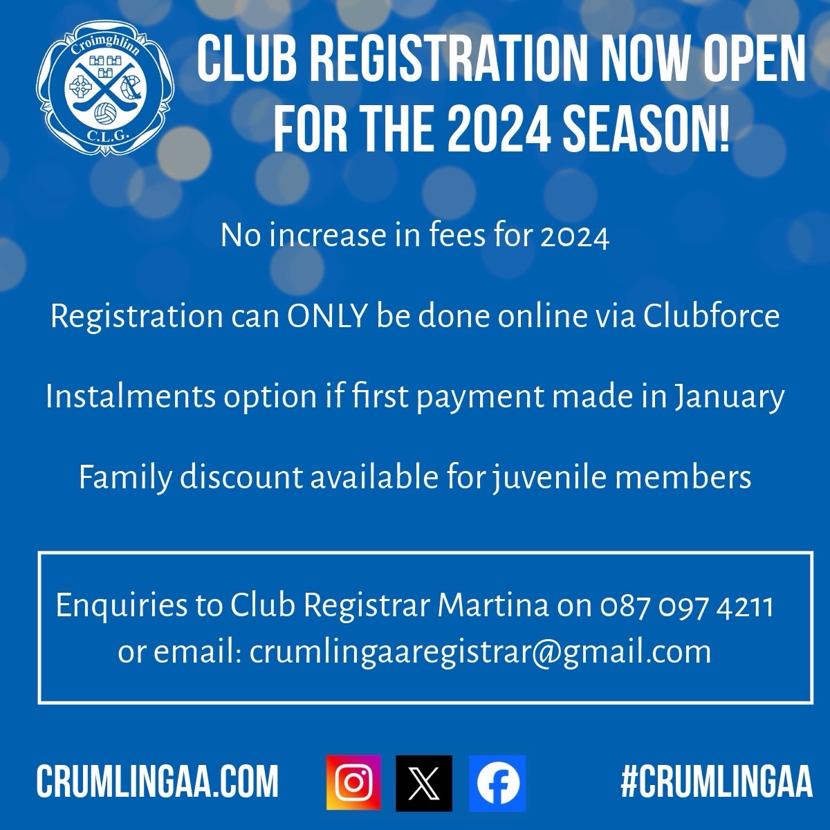 2024 Club Registration – Crumlin GAA